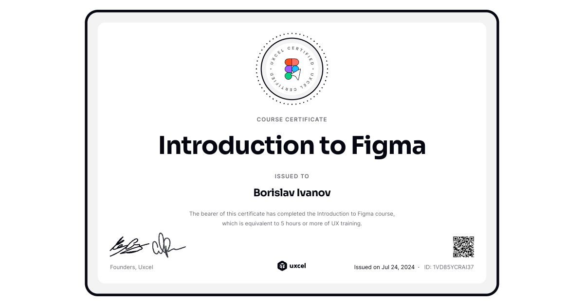 Uxcel Course Certificate of Completion | Uxcel